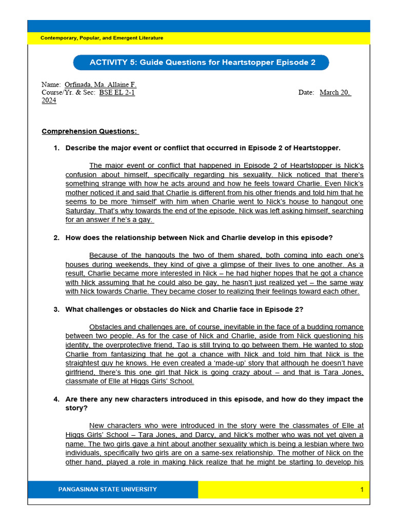 CPEL Task 5 - Heartstopper Episode 2 | PDF | Romance (Love) | Friendship