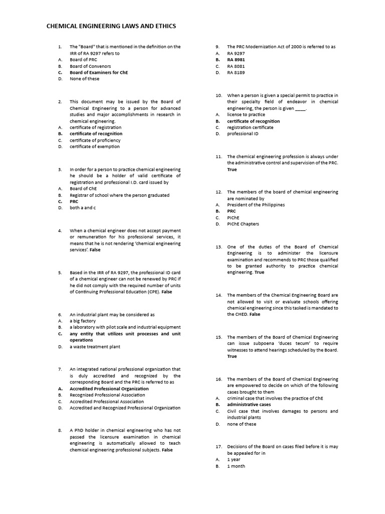 ChE Laws and Ethics | PDF | Engineer | Profession