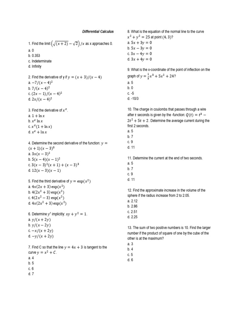 Exercise - Differential Calculus, Integral Calculus & Differential ...