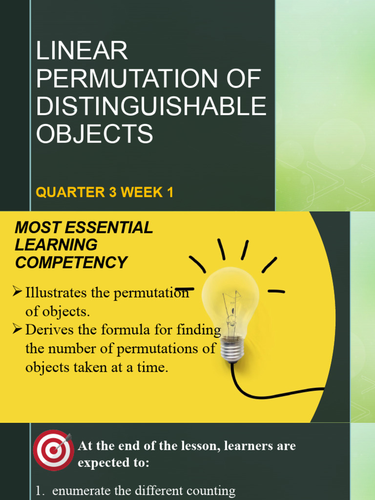 2023 2024 Linear Permutation of Distinguishable Objects | PDF ...