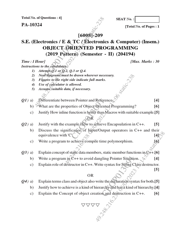 Object Oriented Programming Exam Guide | PDF | C++ | Method (Computer ...