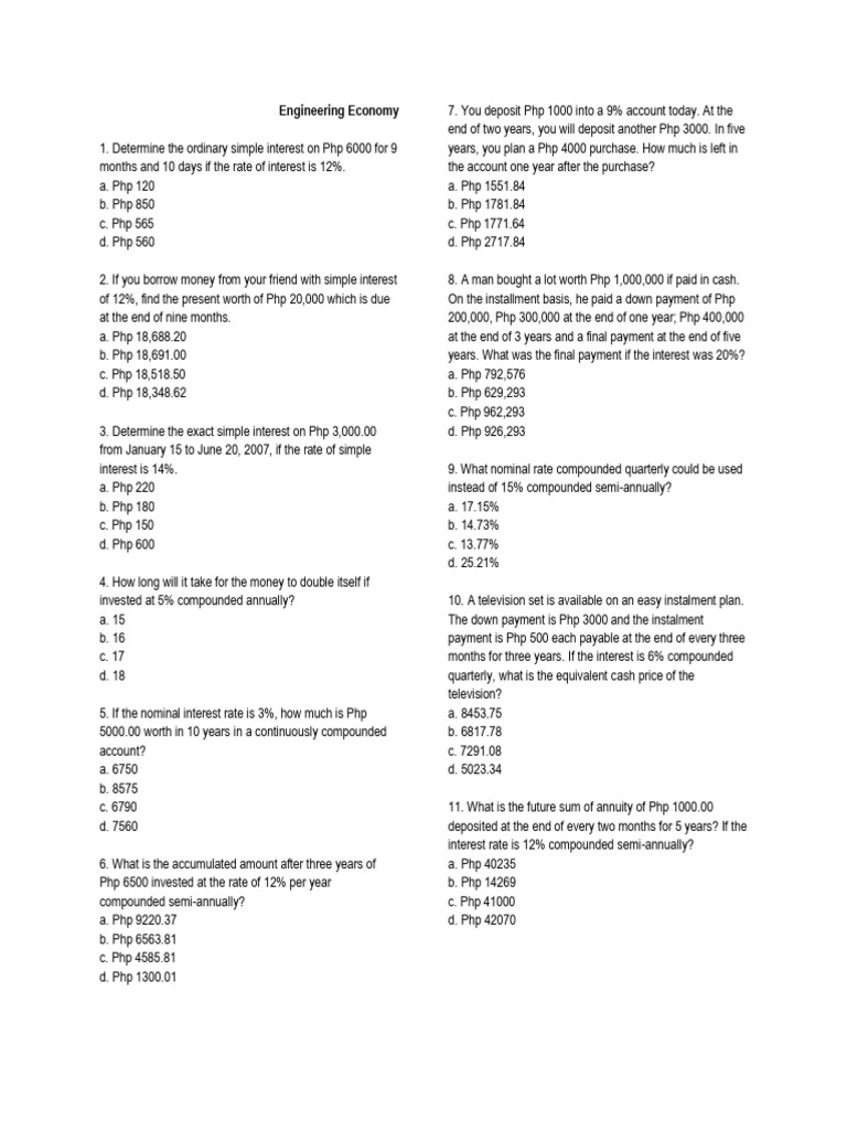 Engineering Economy and Probability Problems | PDF | Interest ...