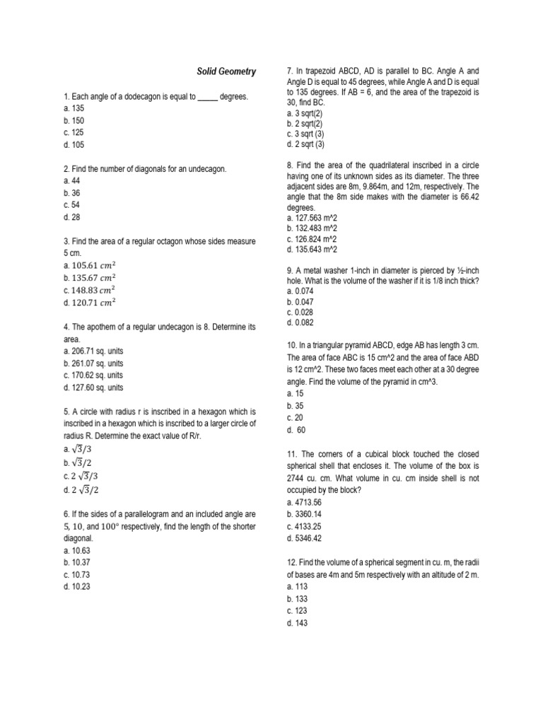 Exercise - Solid Geometry and Analytical Geometry | PDF | Ellipse ...