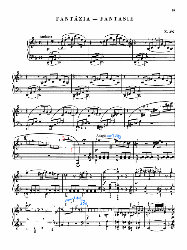 Complete Score - Fantasia in D Minor, K.397385g (Mozart) | PDF