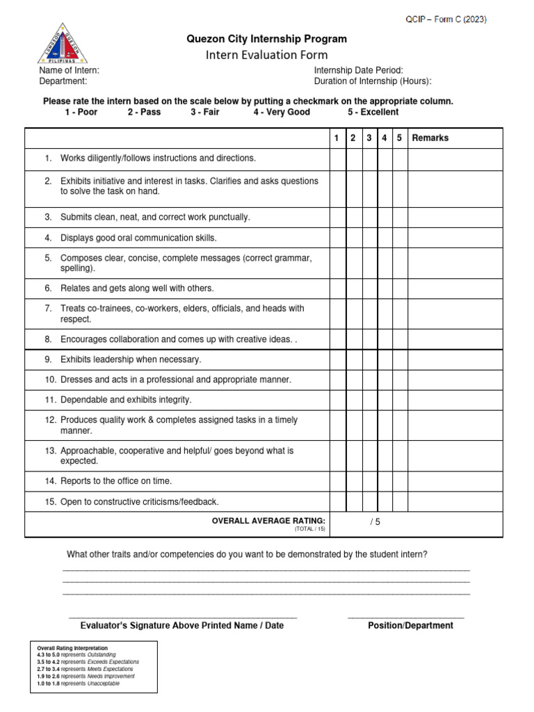 Internship Evaluation Form Template | PDF | Human Communication | Social Psychology