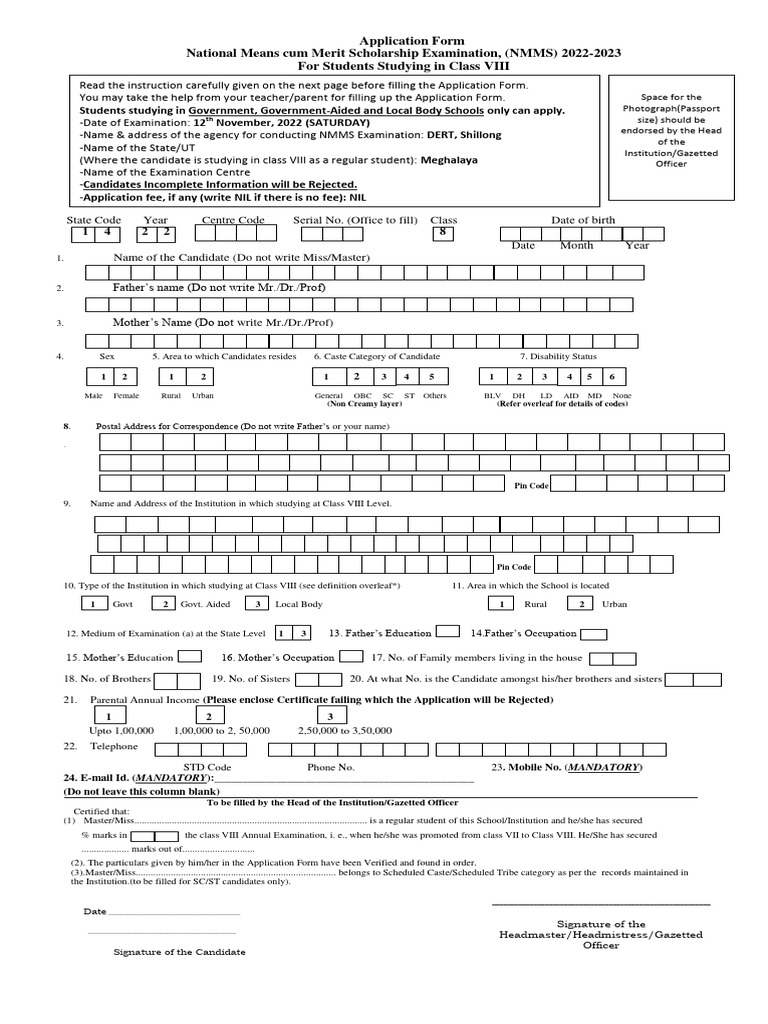 Application Form NMMS 2022-2023 | PDF