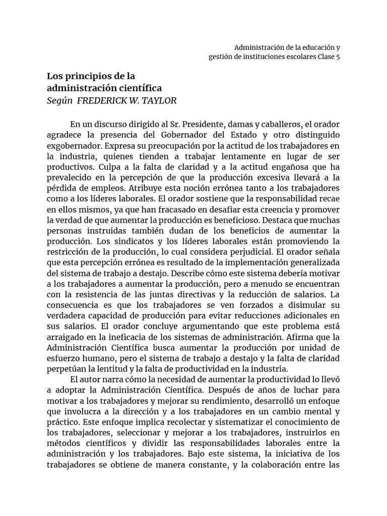 Los Principios de La Administración Científica Según FREDERICK W ...