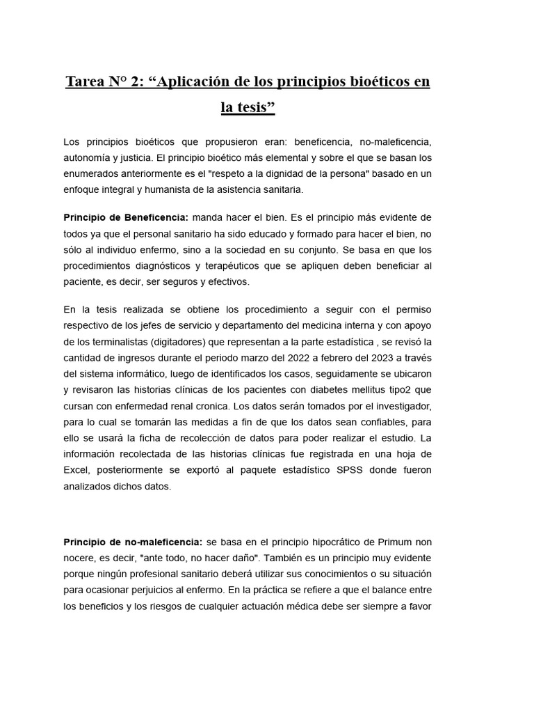 Tarea N2 Aplicacion de de Los Principios Bioéticos | PDF