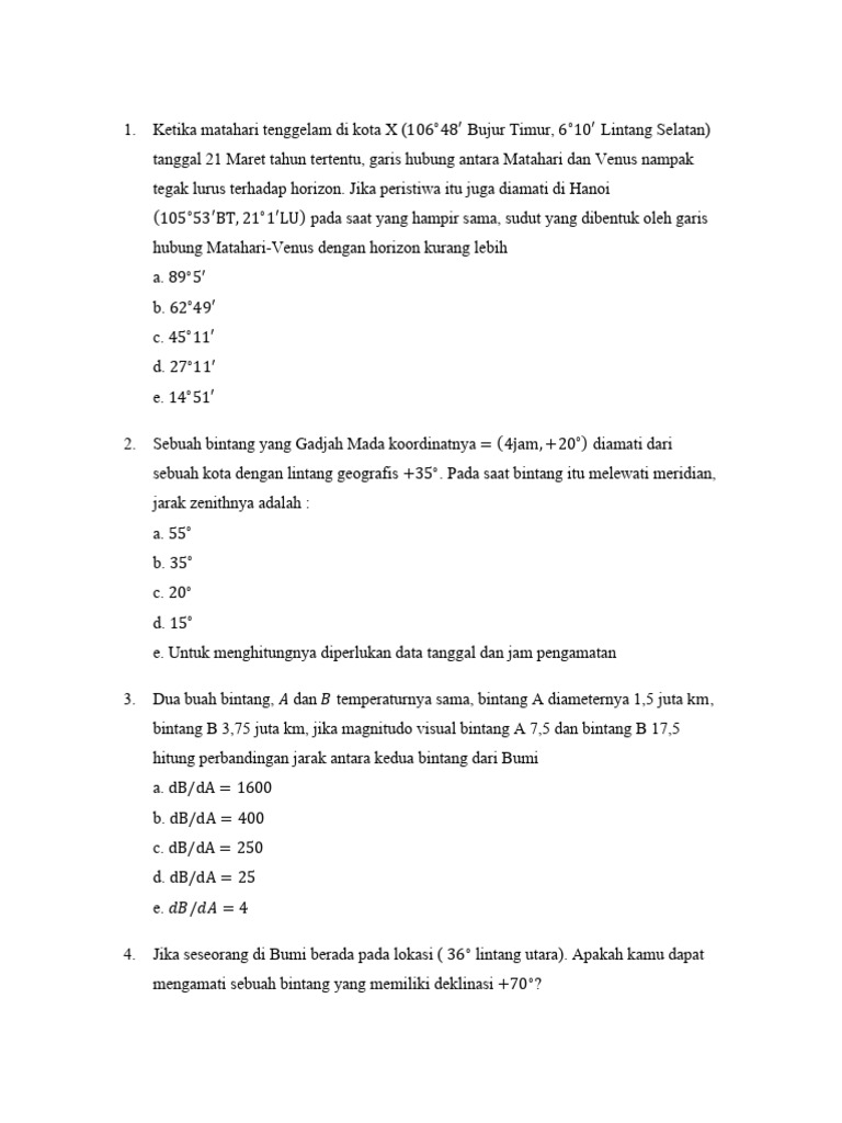 Soal - Soal Latihan Astronomi | PDF