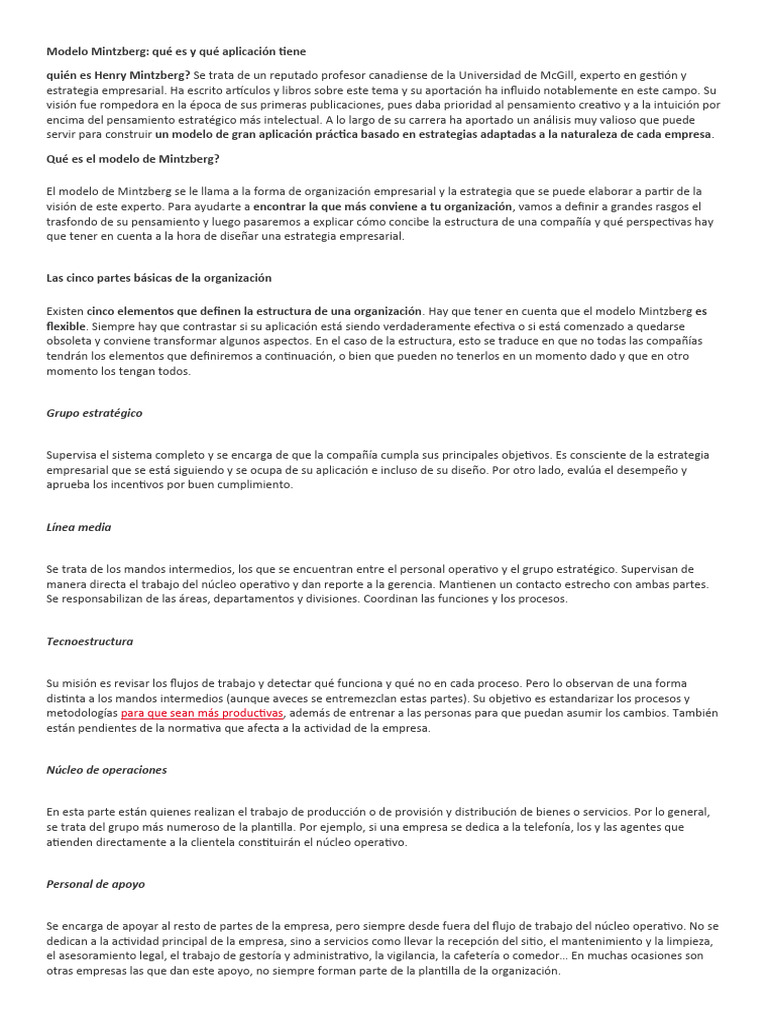 Modelo Mintzberg Clase 3 | PDF | Business