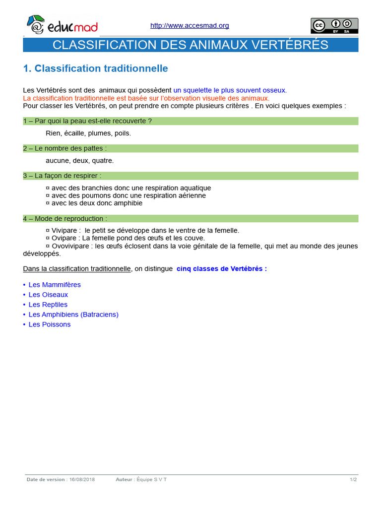 Classification des vertébrés expliquée | PDF | Amphibiens | Vertébrés