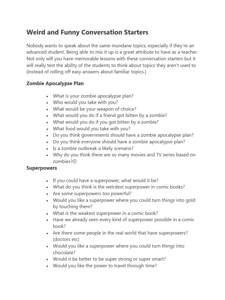 Weird and Funny Conversation Starters | PDF