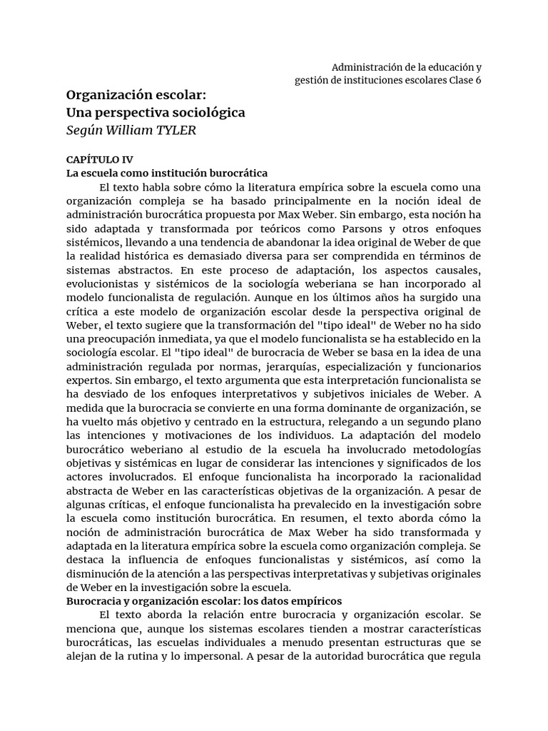 Organización Escolar - Una Perspectiva Sociológica Según William TYLER ...