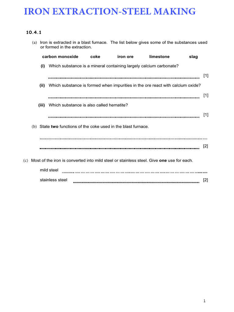 9.8 Iron Extraction Steel Making Set 1 QP Ms | PDF