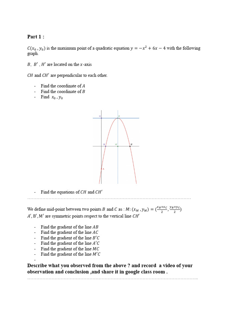 Quadratic Equation Analysis and Gradients | PDF