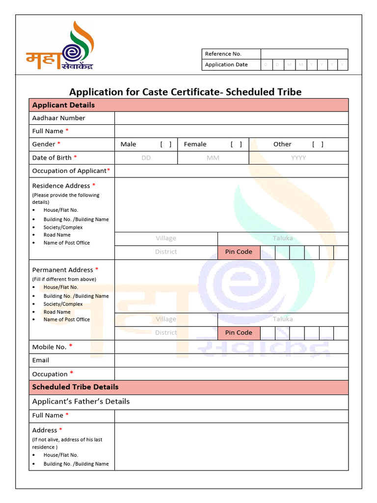 Application For ST Caste Certificate v0.1 | PDF | Identity Document ...