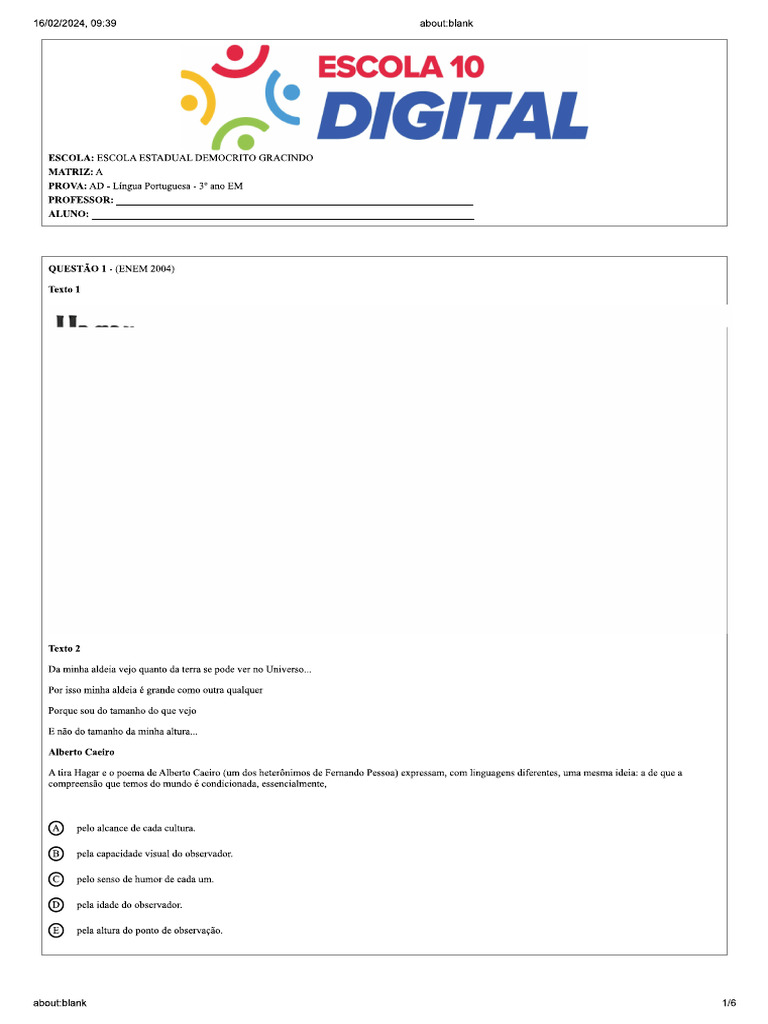 Prova Língua Portuguesa | PDF
