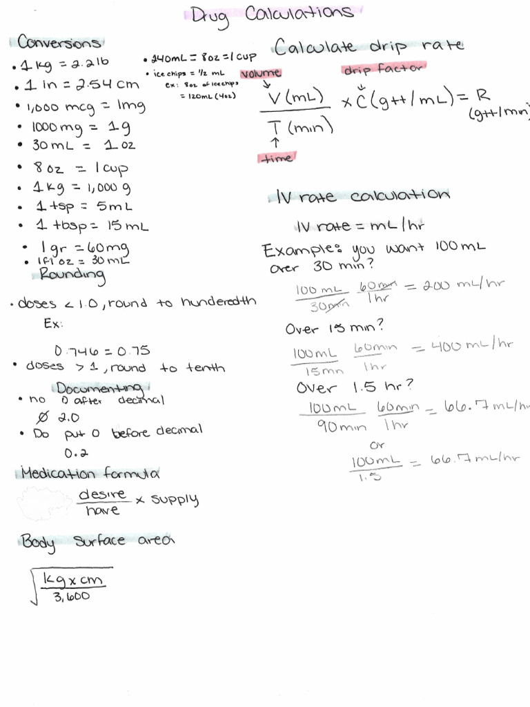 Med Calculations Quick Summary | PDF