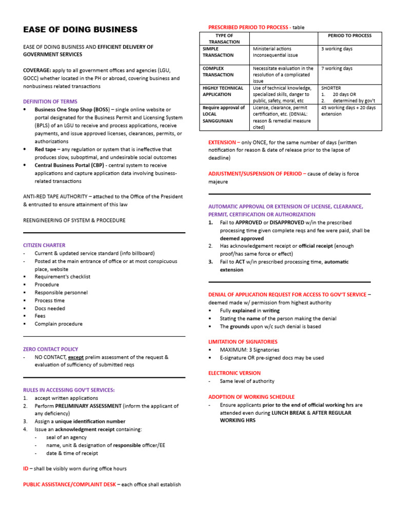 .RFBT NOTES Ease of Doing Business | PDF | Government