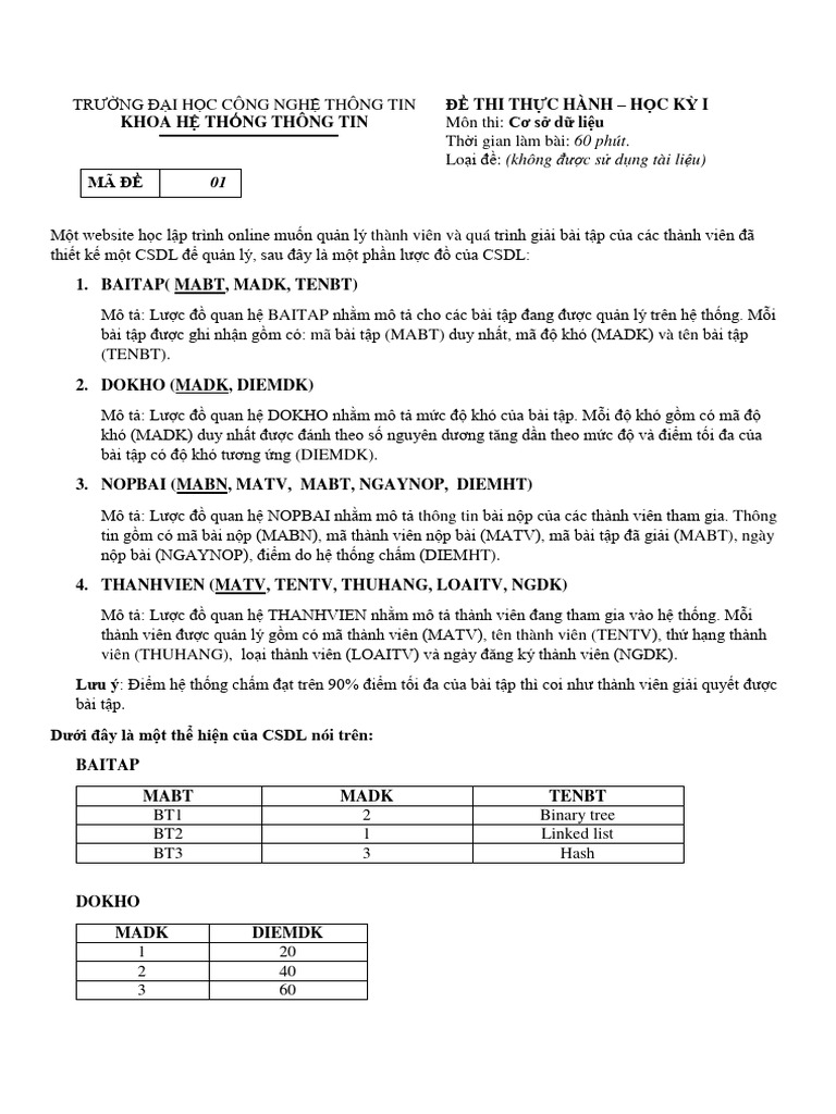 De Thuc Hanh HKI 2018 - De01 | PDF