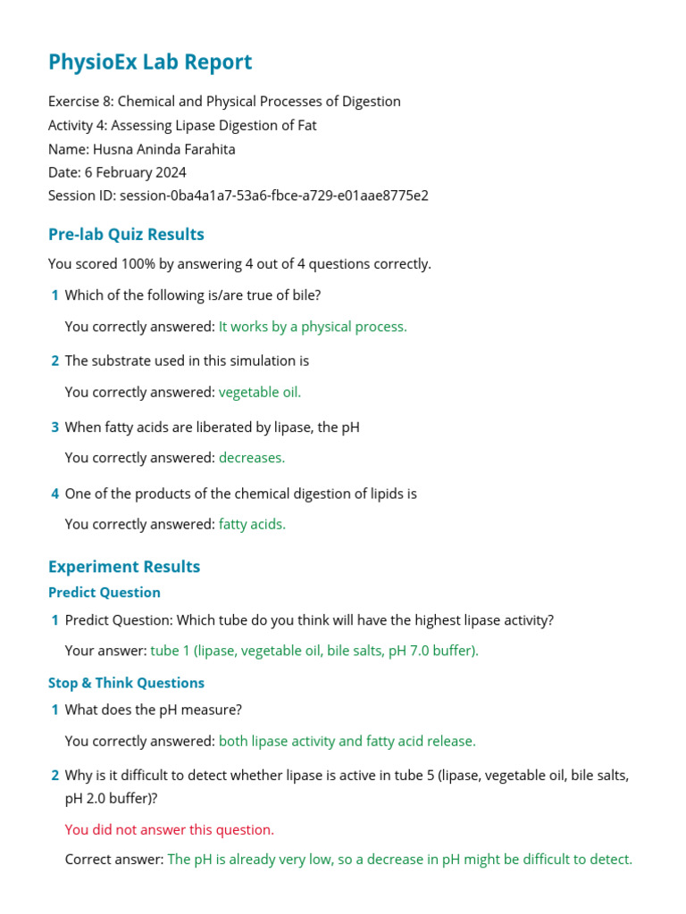 PhysioEx Exercise 8 Activity 4 Lipase | PDF | Bile | Ph