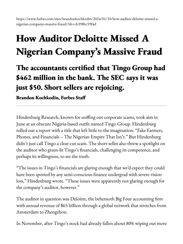 How Auditor Deloitte Missed A Nigerian Company's Massive Fraud | PDF ...