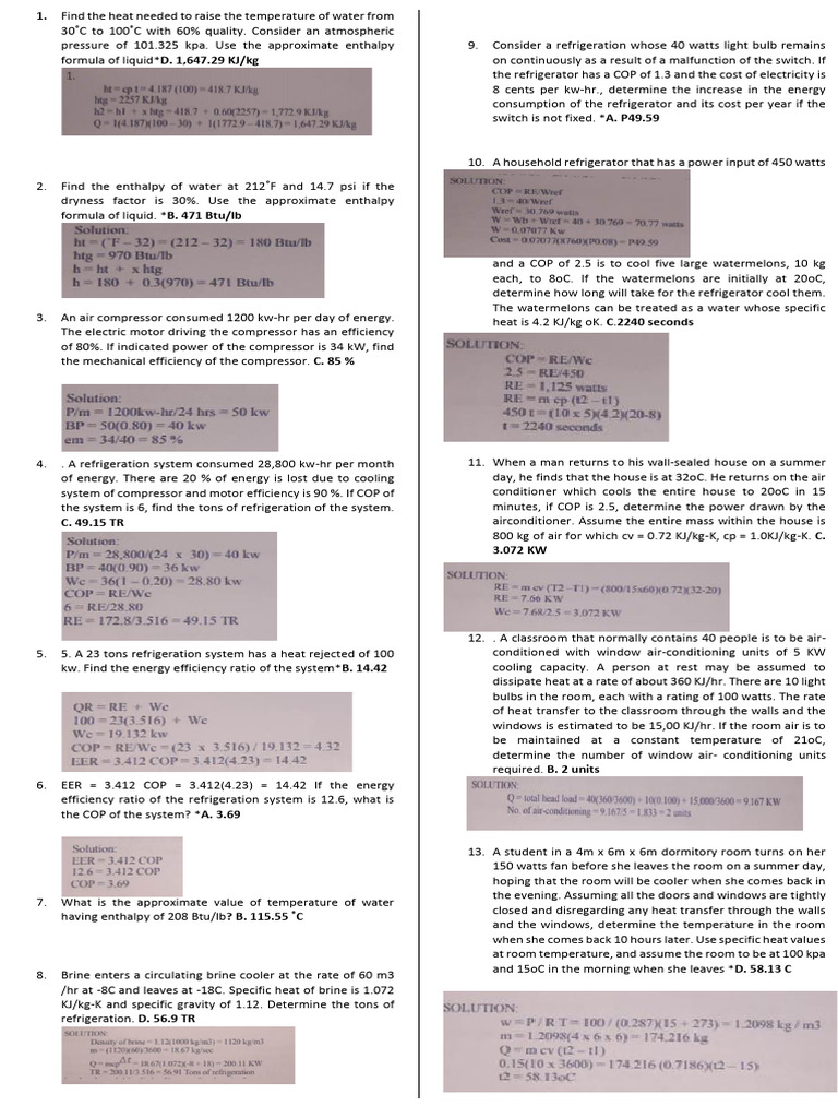 Refrigeration Problem Set | PDF | Refrigeration | Air Conditioning