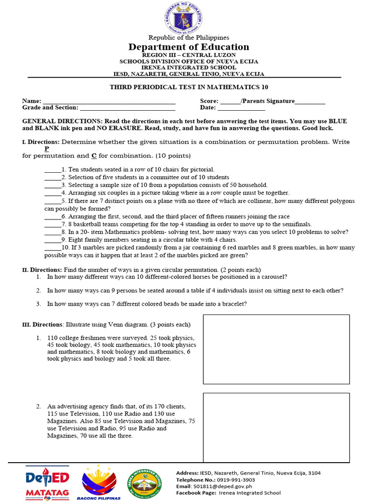 q3 Math10 Exam | PDF