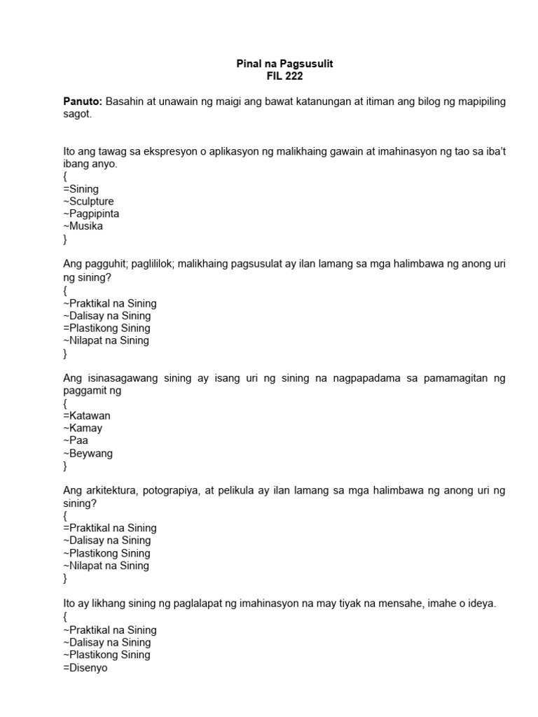 Filipino Kultura Exam | PDF