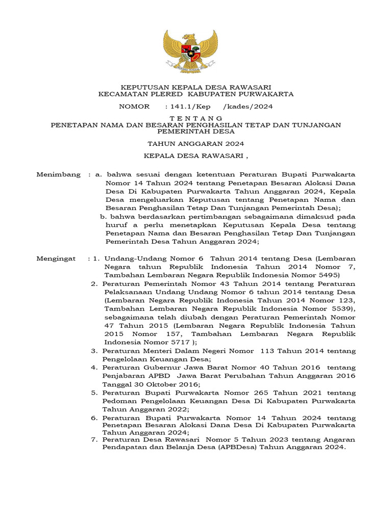 Contoh SK - Penetapan Honor Perangkat 2024 | PDF