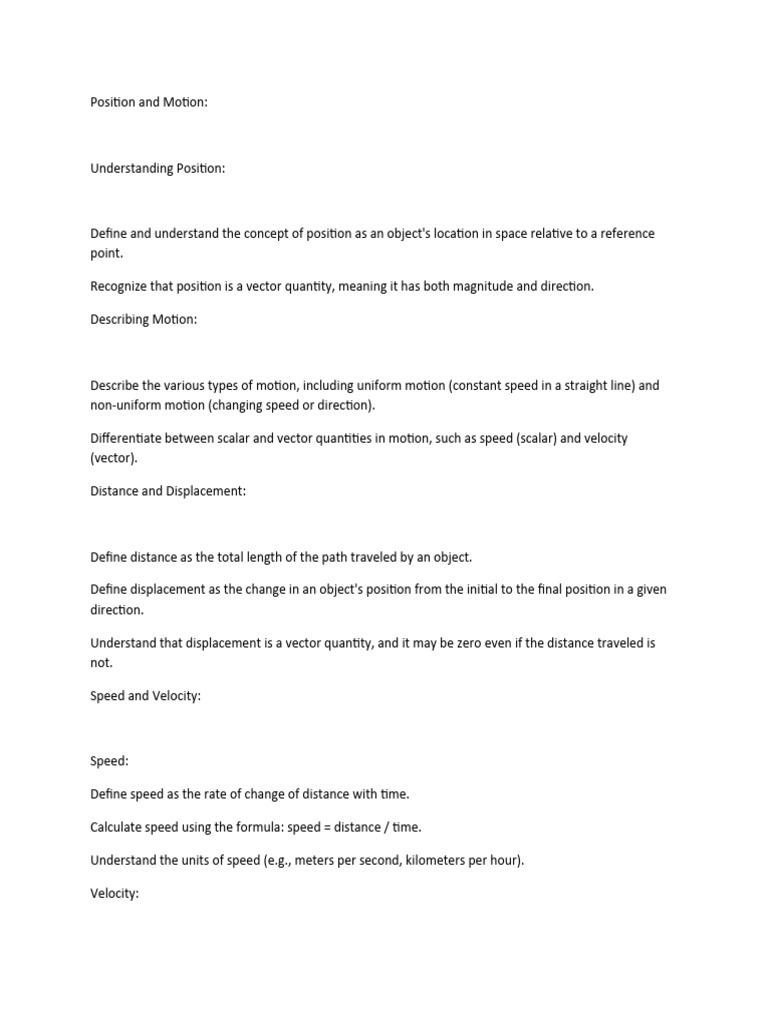 Learning Objectives Position and Motion | PDF | Velocity | Speed