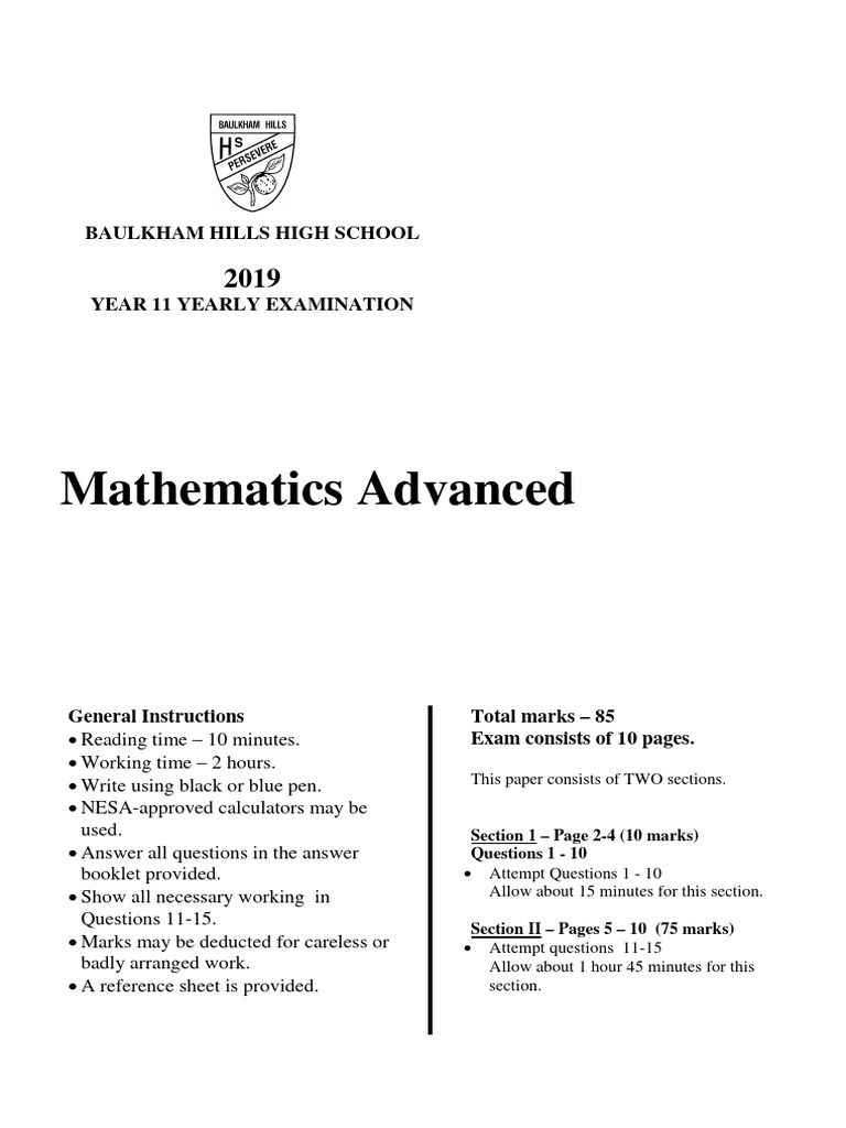 Year 11 Mathematics Exam | PDF | Logarithm | Circle