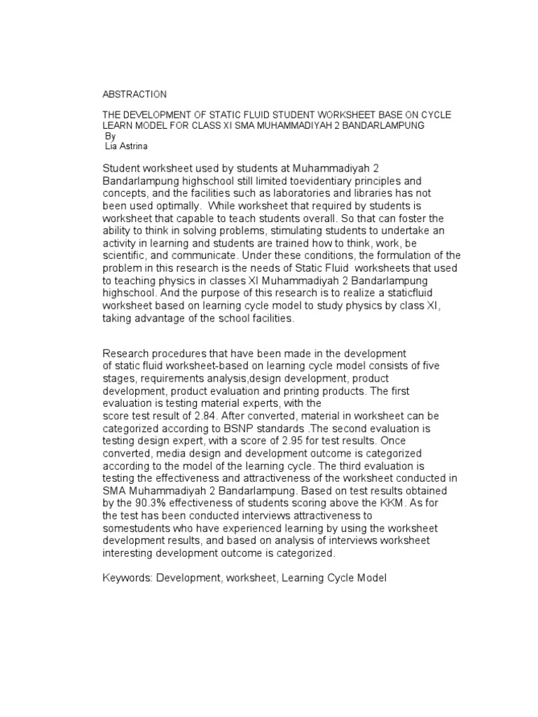 Static Fluid Worksheet Development for SMA | PDF