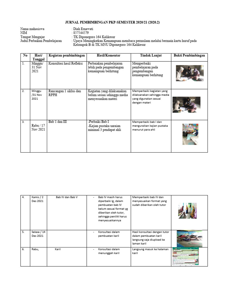 Form Jurnal Pembimbingan PKP | PDF