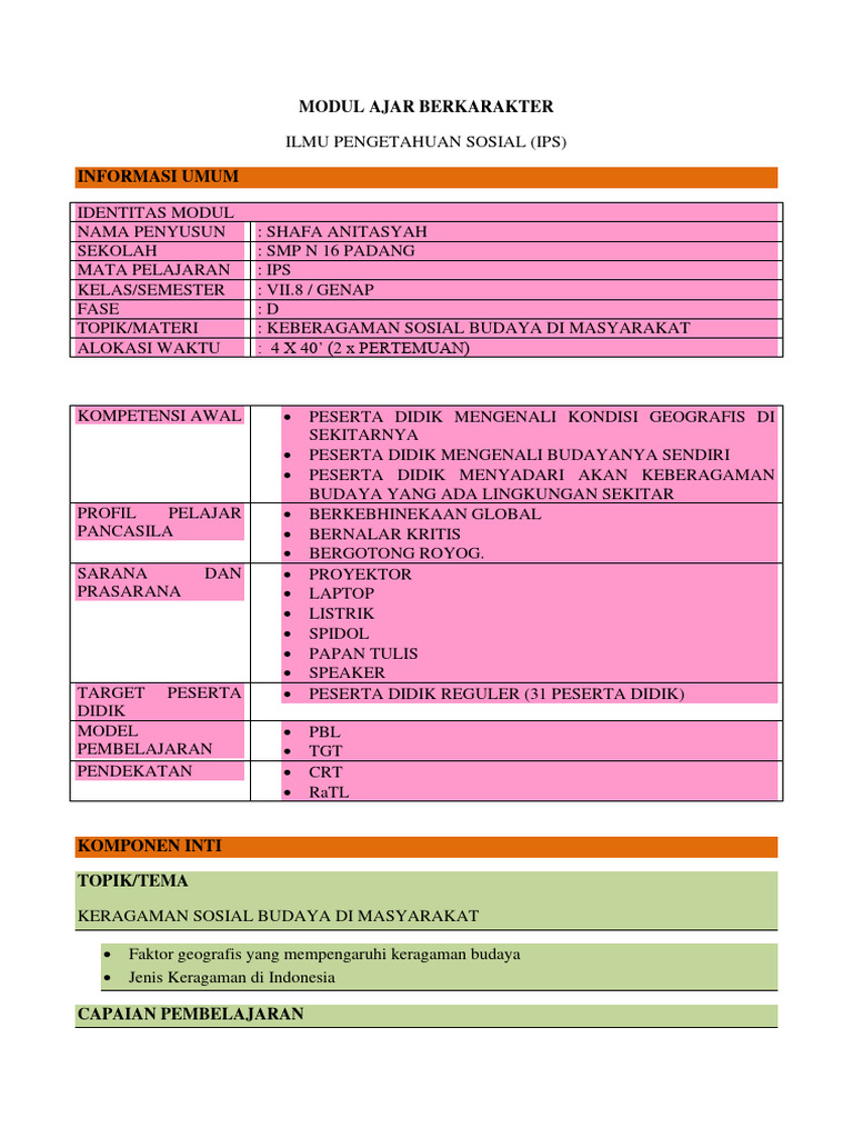 MODUL AJAR PSE Dan BERKARAKTER | PDF
