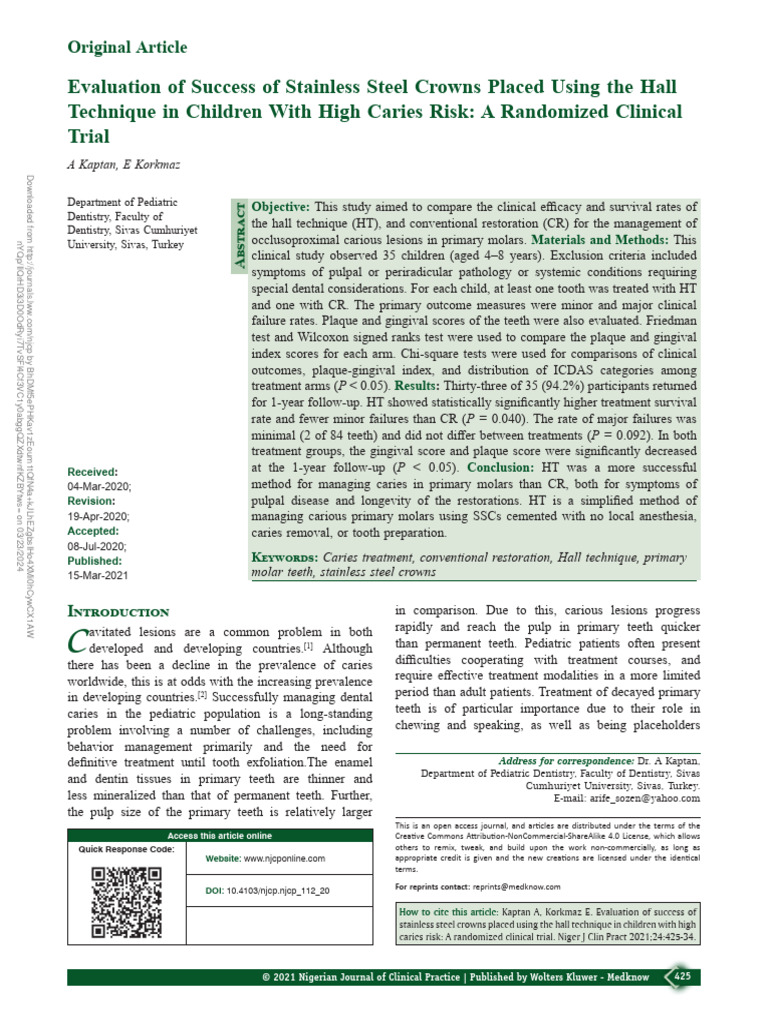 Hall Technique vs. Conventional Restoration | PDF | Human Tooth | Tooth