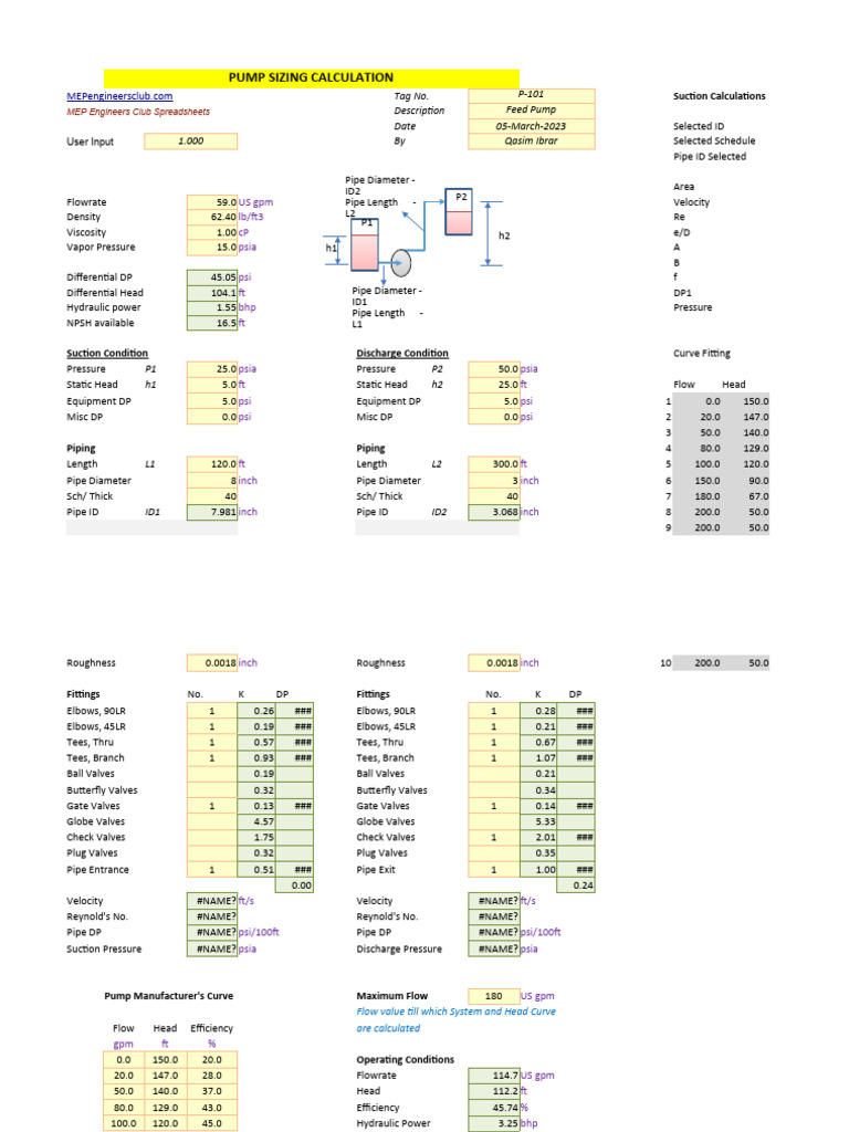 Pump Sizing Calculation | PDF | Valve | Pipe (Fluid Conveyance)