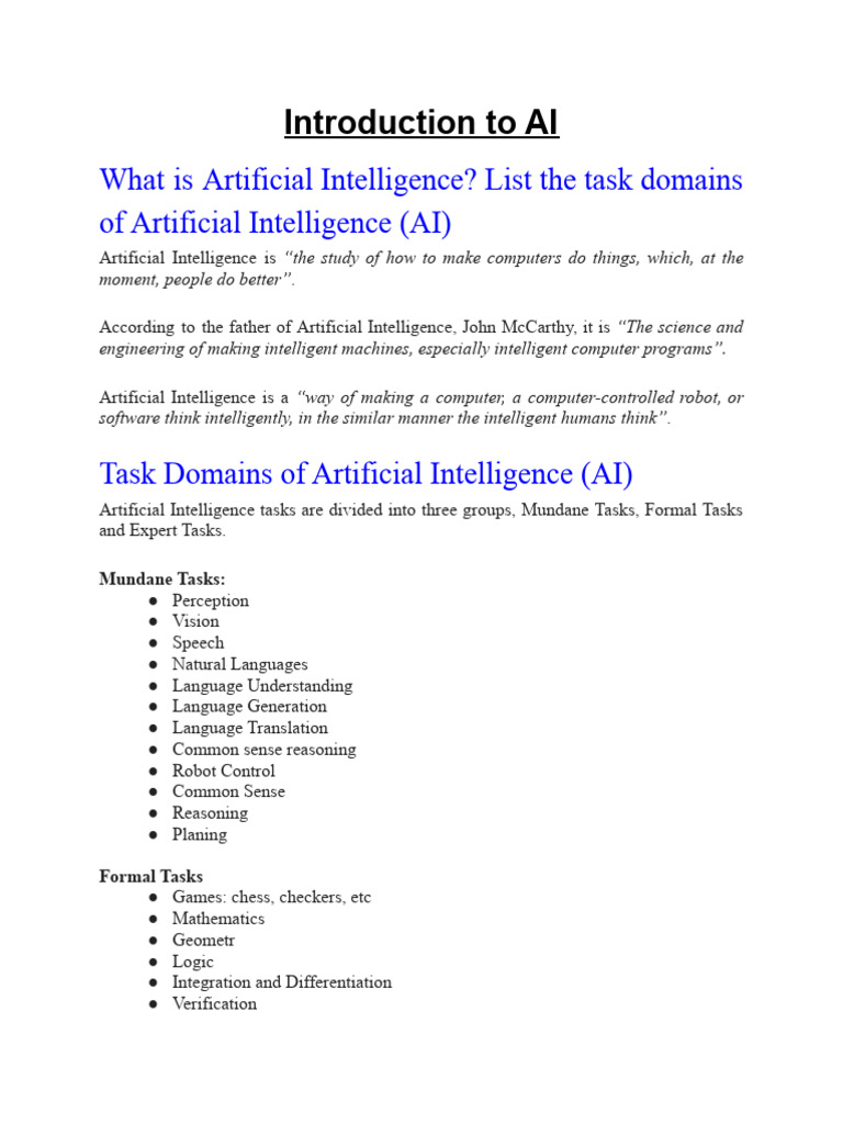 Unit 1 - Introduction To AI | PDF