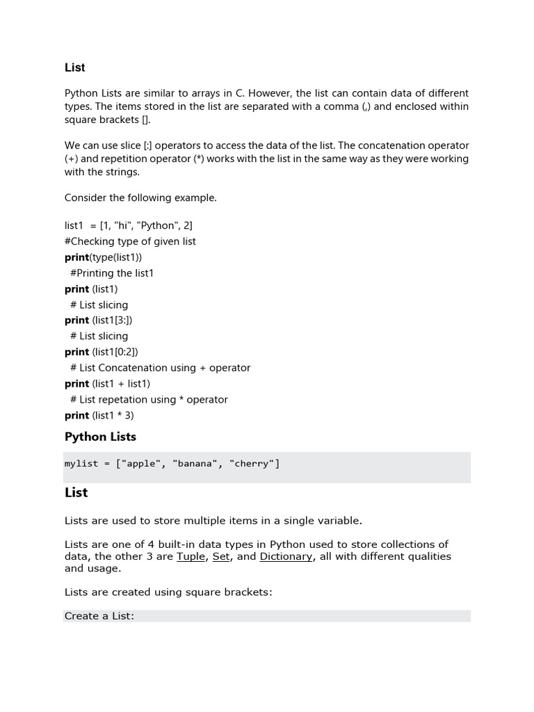 List | PDF | Data Type | Integer (Computer Science)