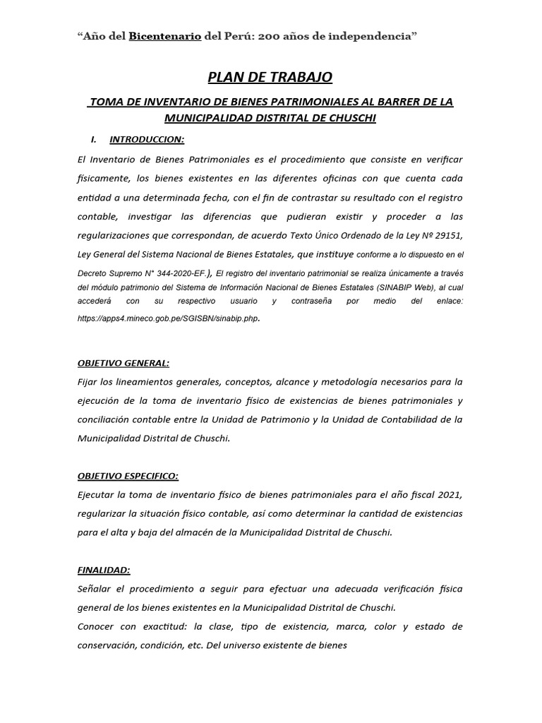 Carta #01-2021 Plan de Trabajo MDCH | PDF | Contabilidad