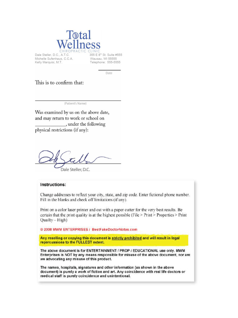 Chiropractor Note (Signed) | PDF