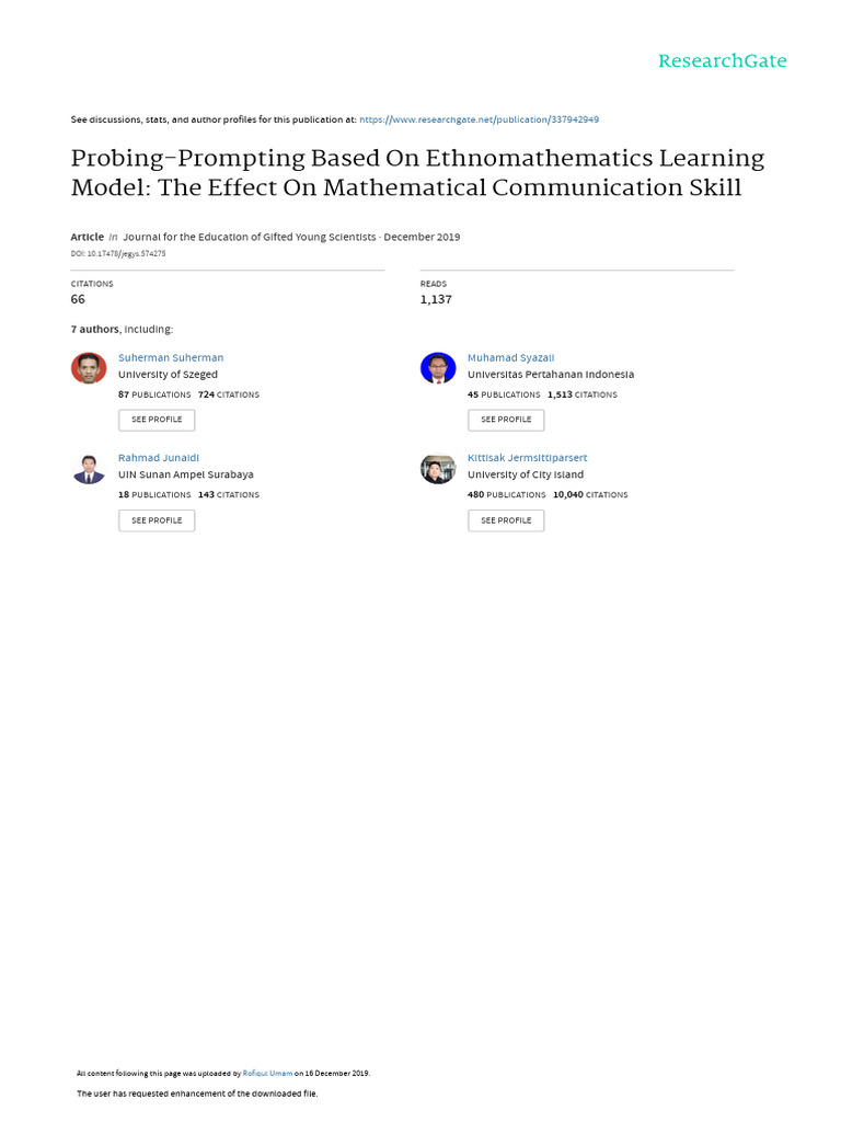 3 Probing-PromptingBasedonEthnomathematicsLearning | PDF | Learning | Teachers