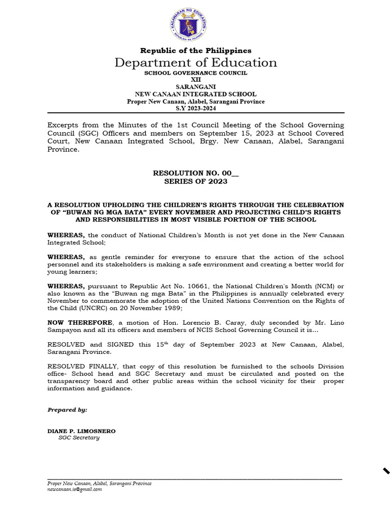 SGC-RESOLUTION Promoting Child's Rights | PDF