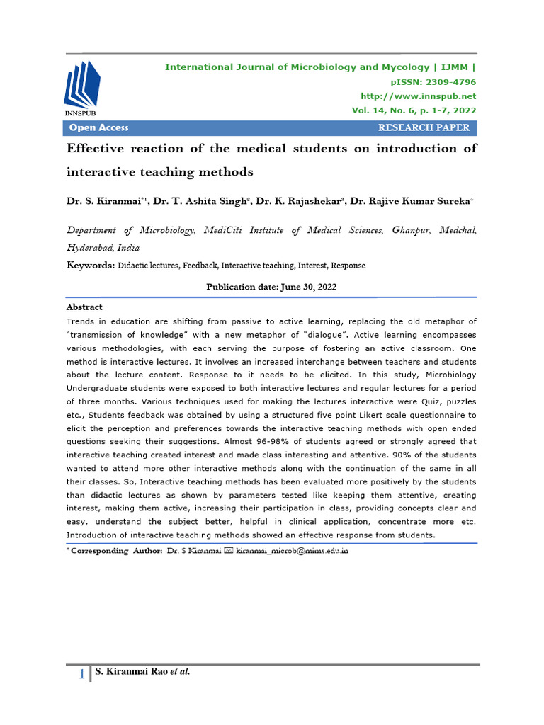 Impact of Interactive Teaching on Medical Students | PDF | Lecture ...