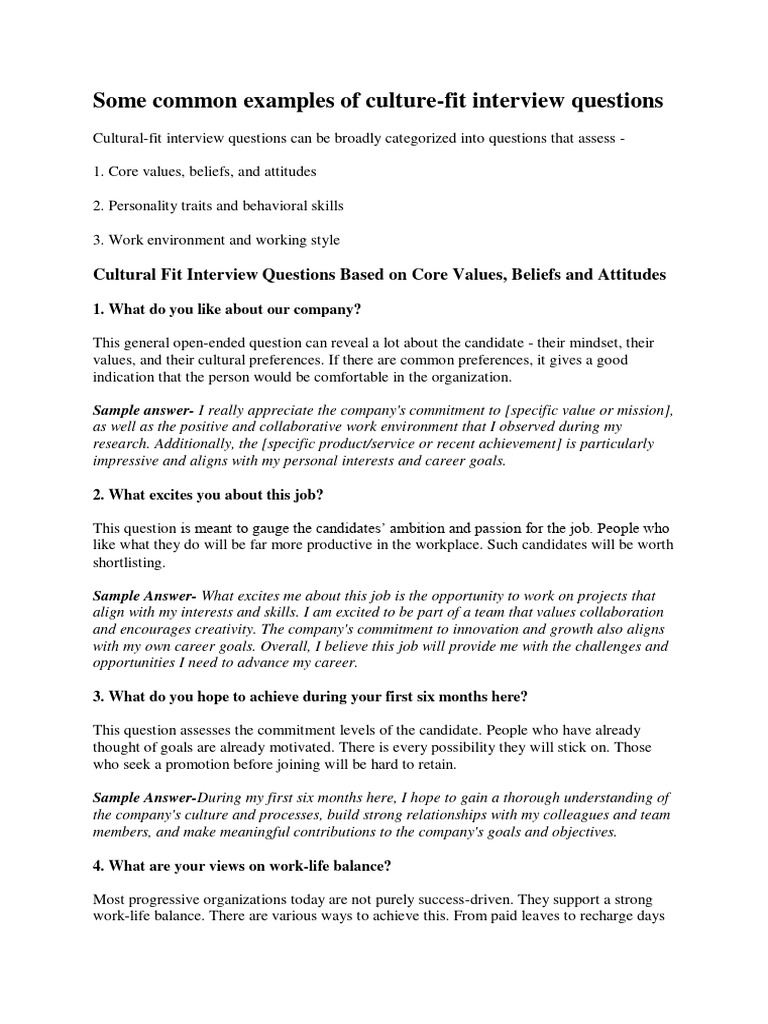 Culture-Fit Interview Questions Guide | PDF | Goal | Mindset