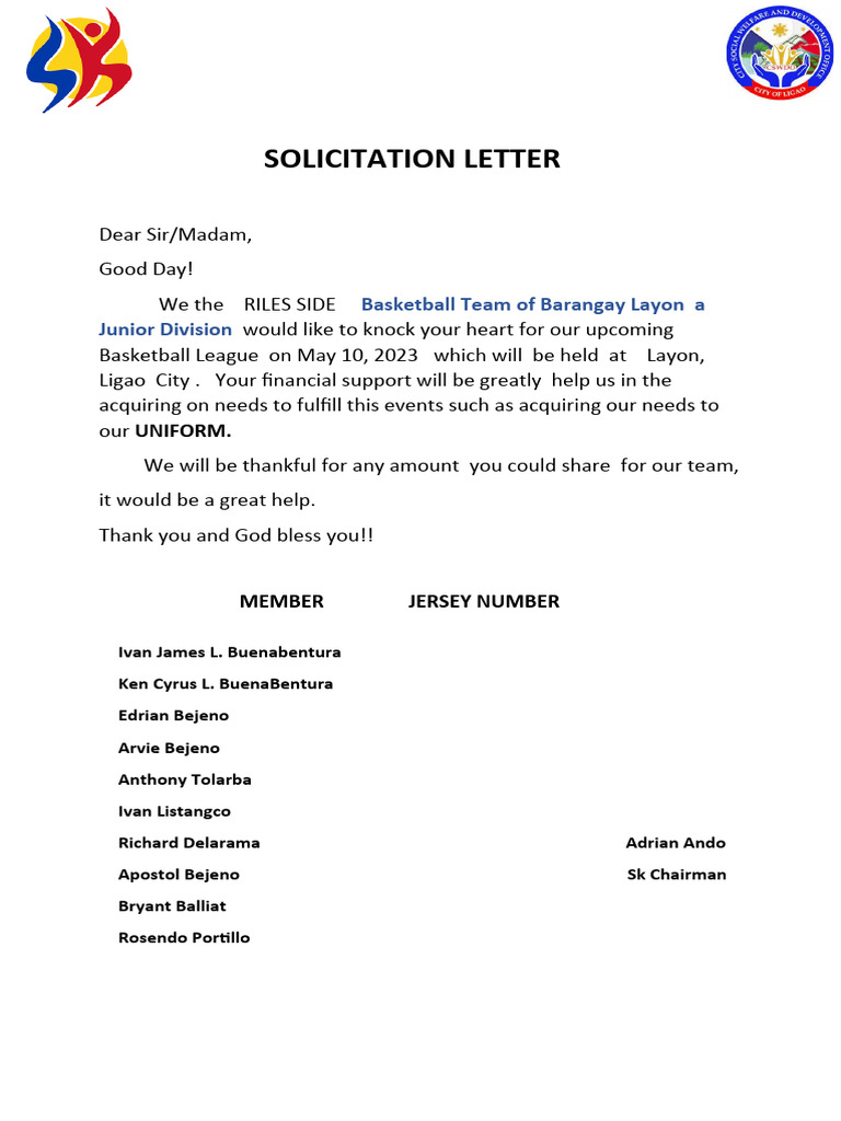 SOLICITATION LETTER. Basketball | PDF