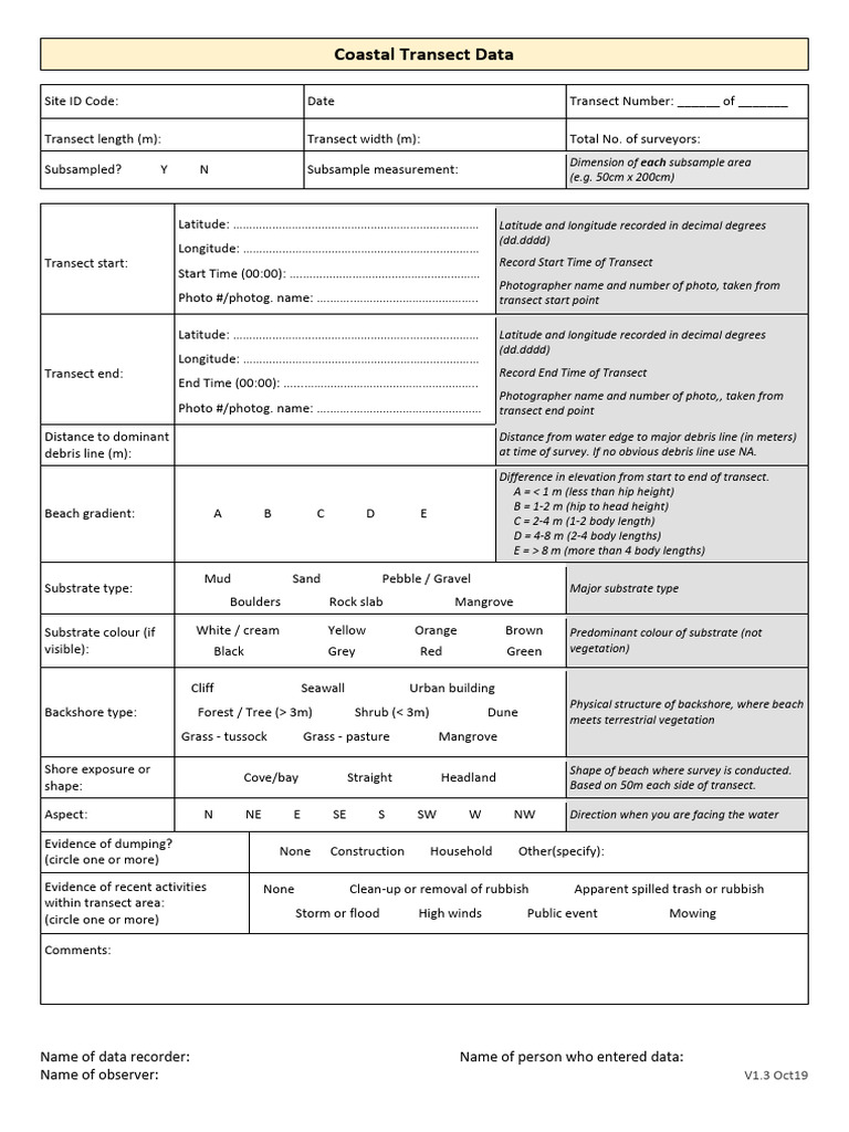 Coastal Transect Data v1.3 Oct19 | PDF | Earth Sciences