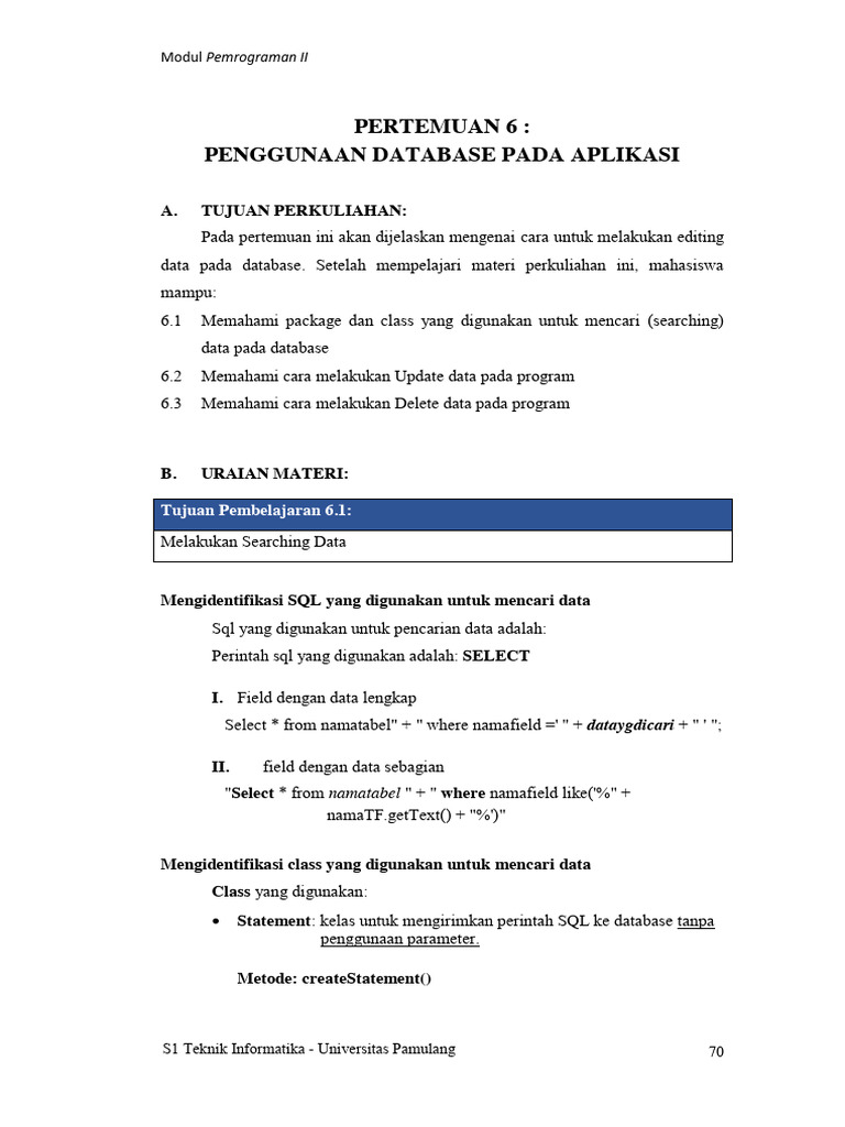 Pertemuan 6 Pemrograman 2 Penggunaan Database Untuk Aplikasi | PDF ...