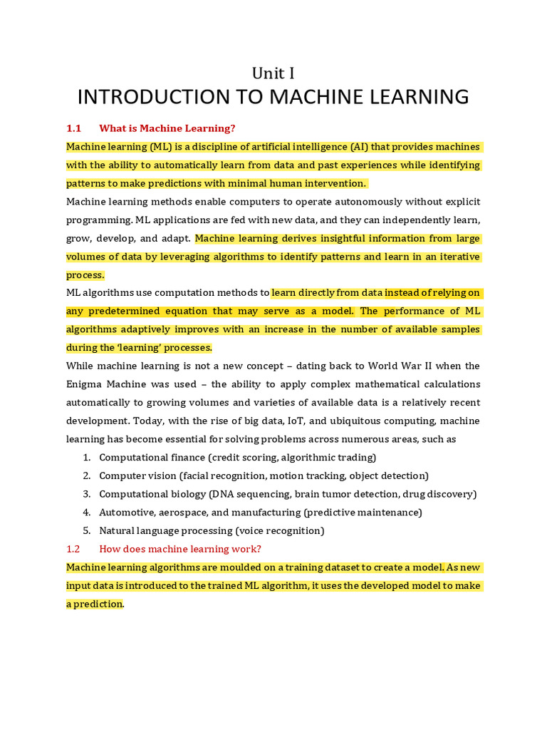 ML Notes UT-1 | PDF | Machine Learning | Statistical Classification