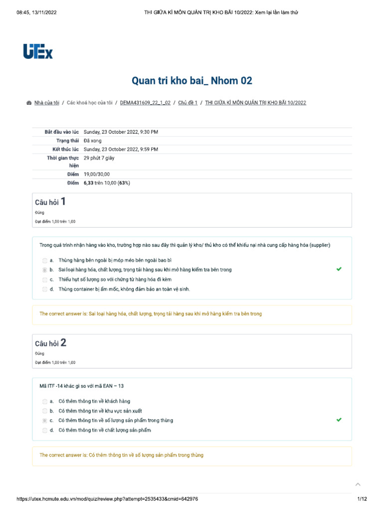 Quản trị kho bãi Test | PDF